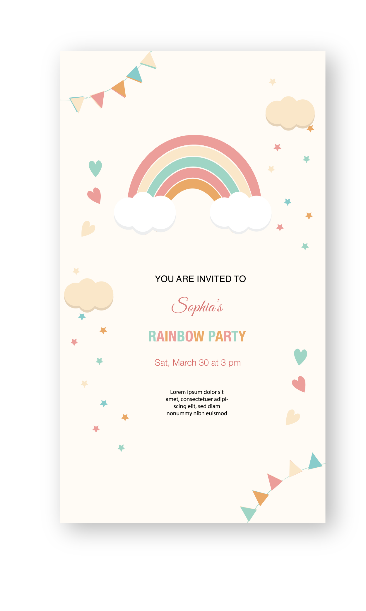 Rainbow - Themed birthday invite for kids